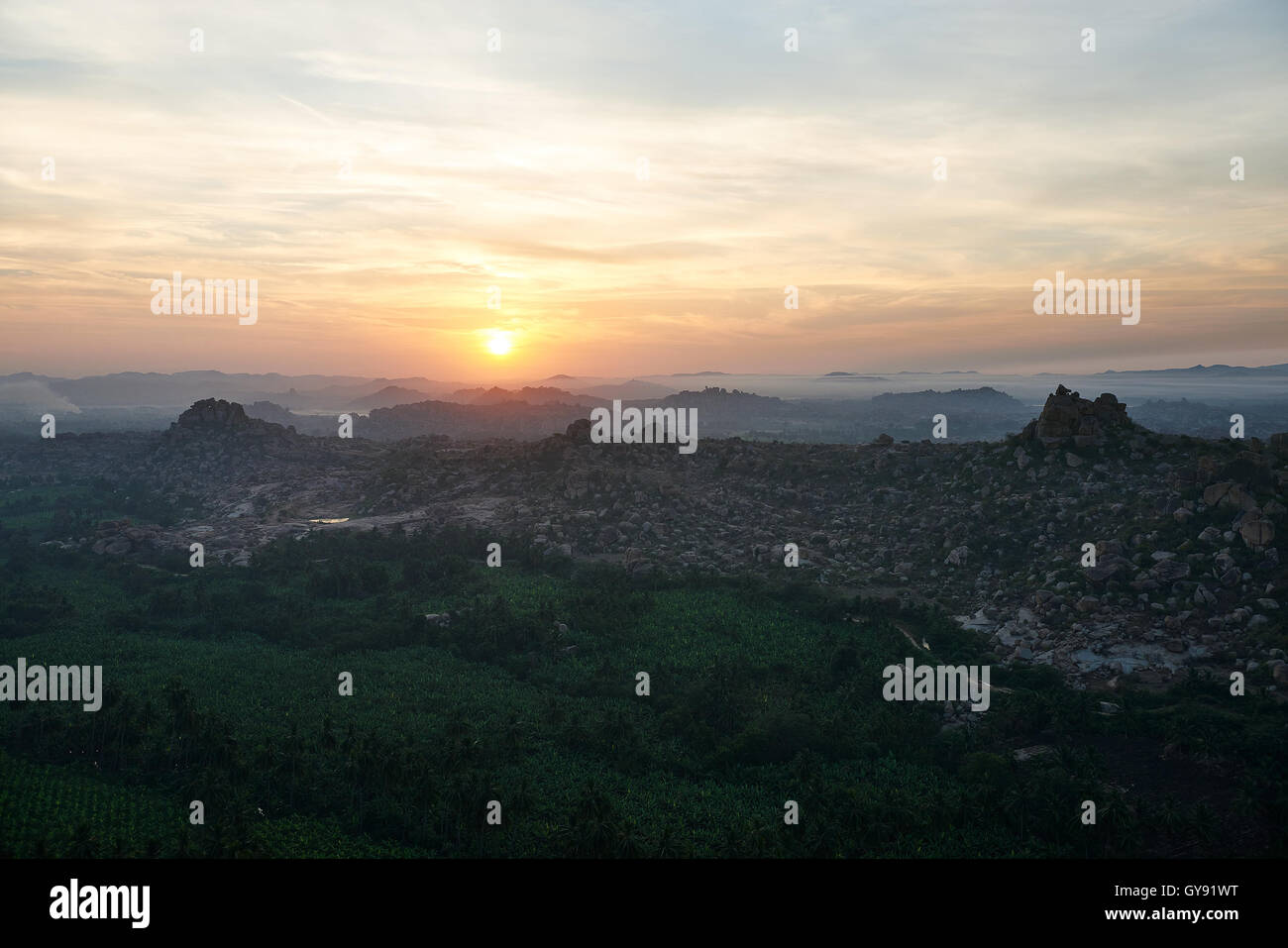 Sunrise view from the top of Hampi Stock Photo - Alamy