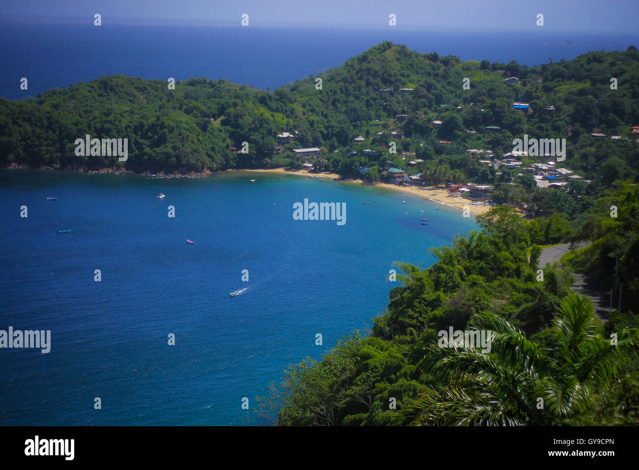 View over the bay of castara hi-res stock photography and images - Alamy