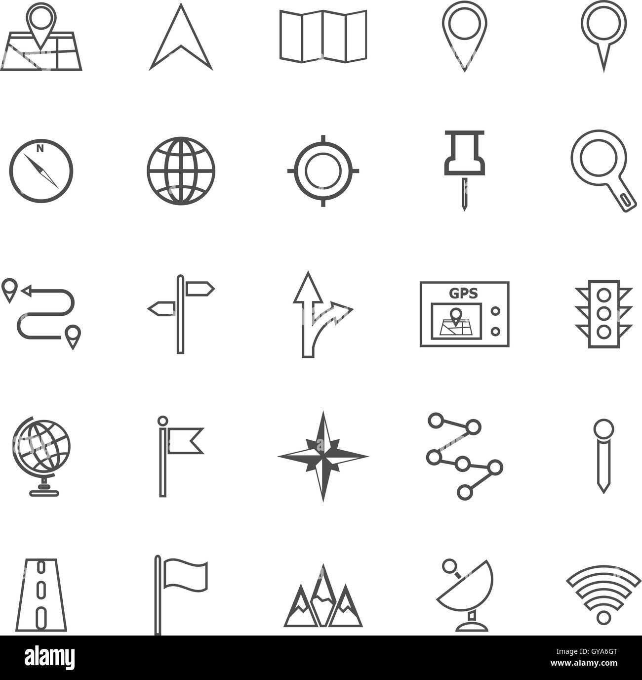 Navigation line icons on white background, stock vector Stock Vector ...