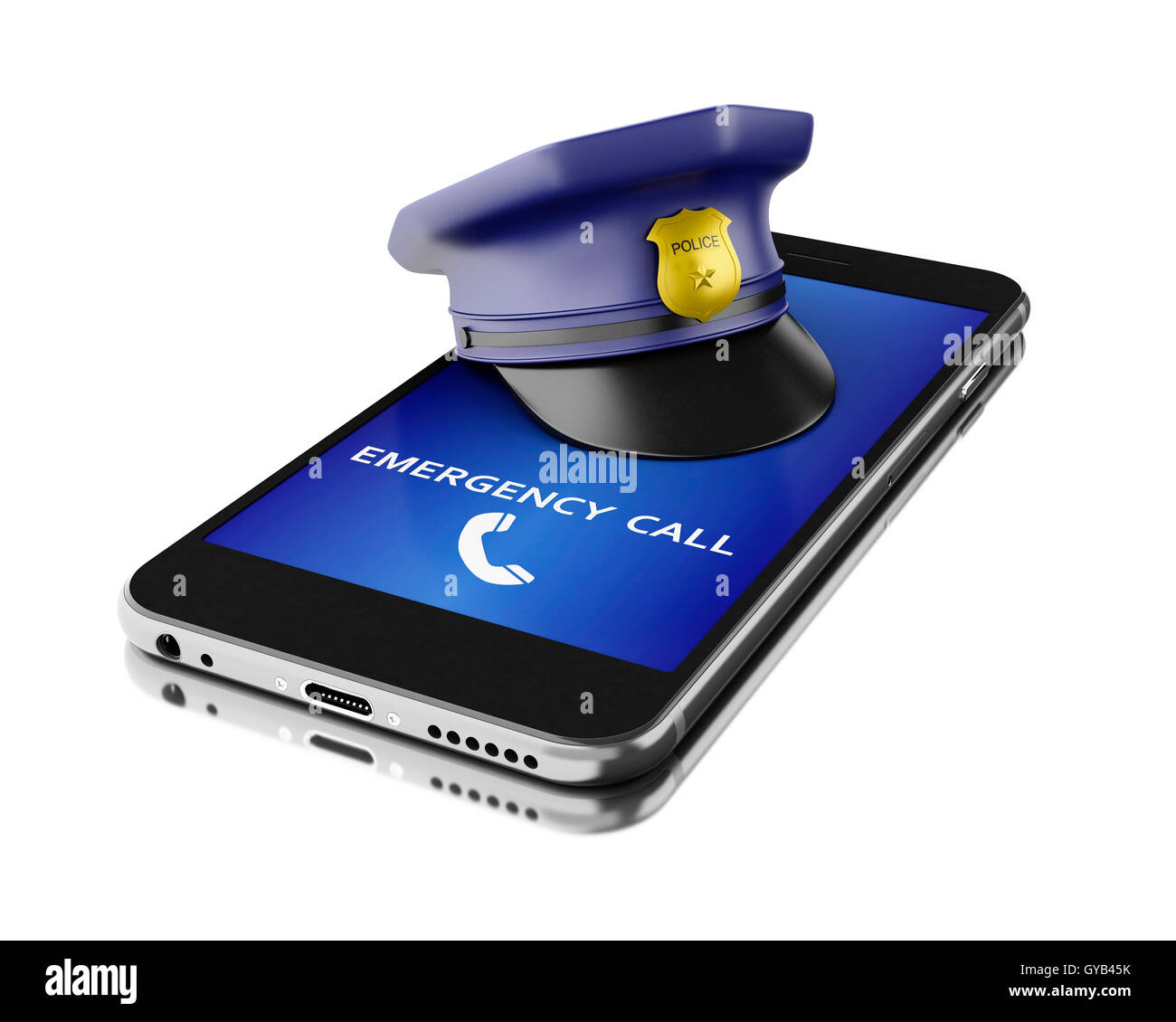 3d Illustration. Smartphone with a police hat. Mobile security services ...