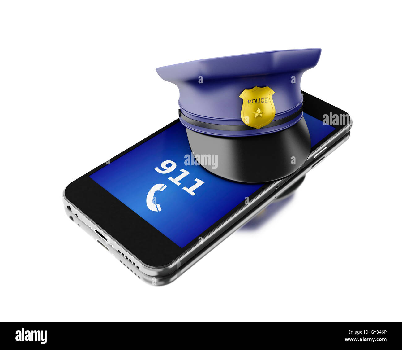 3d Illustration. Smartphone with a police hat. Mobile security services ...