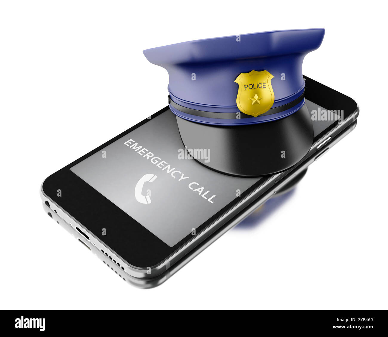 3d Illustration. Smartphone with a police hat. Mobile security services ...