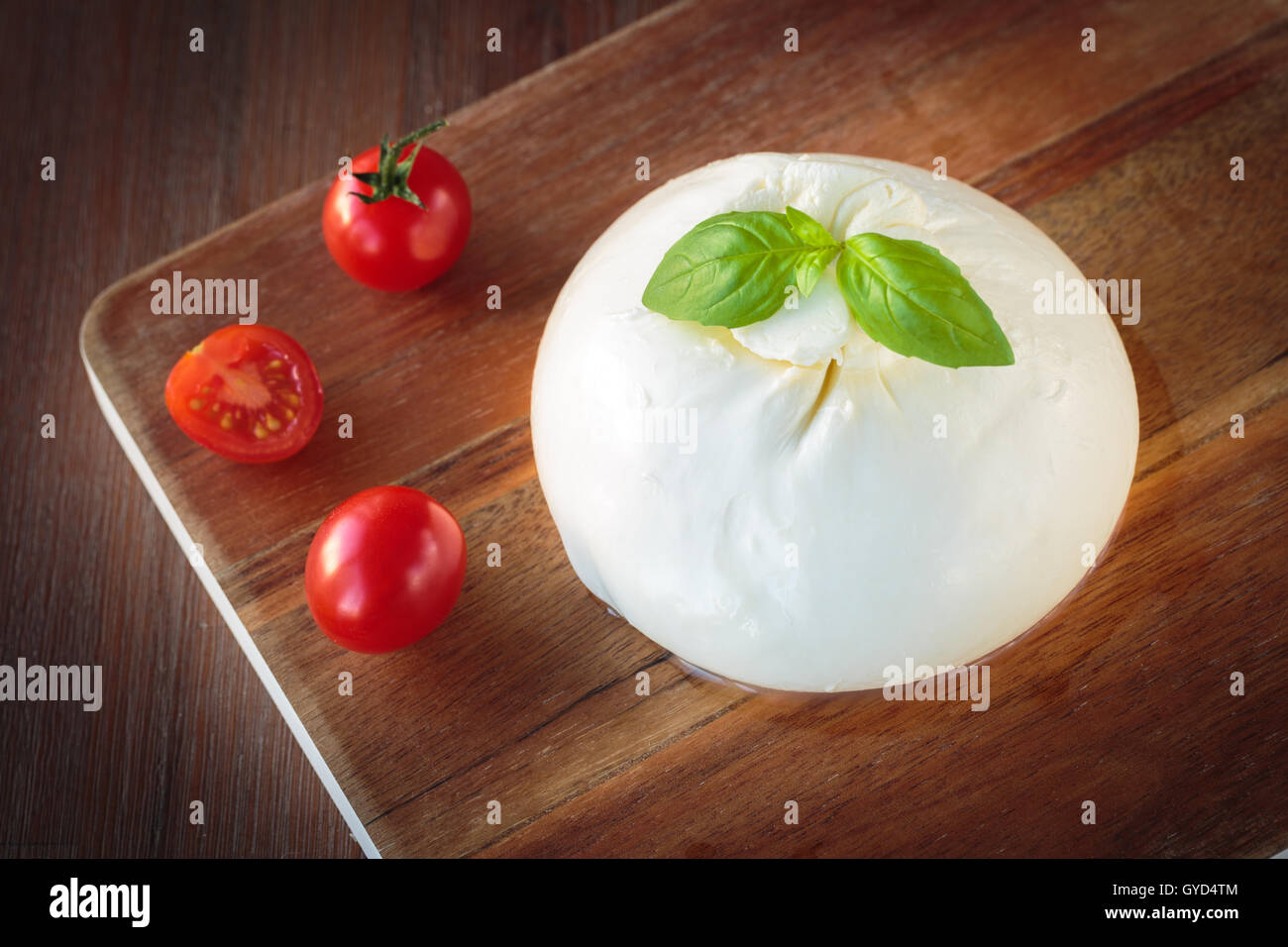 Delicious italian Burrata mozzarella cheese made with fresh milk Stock ...