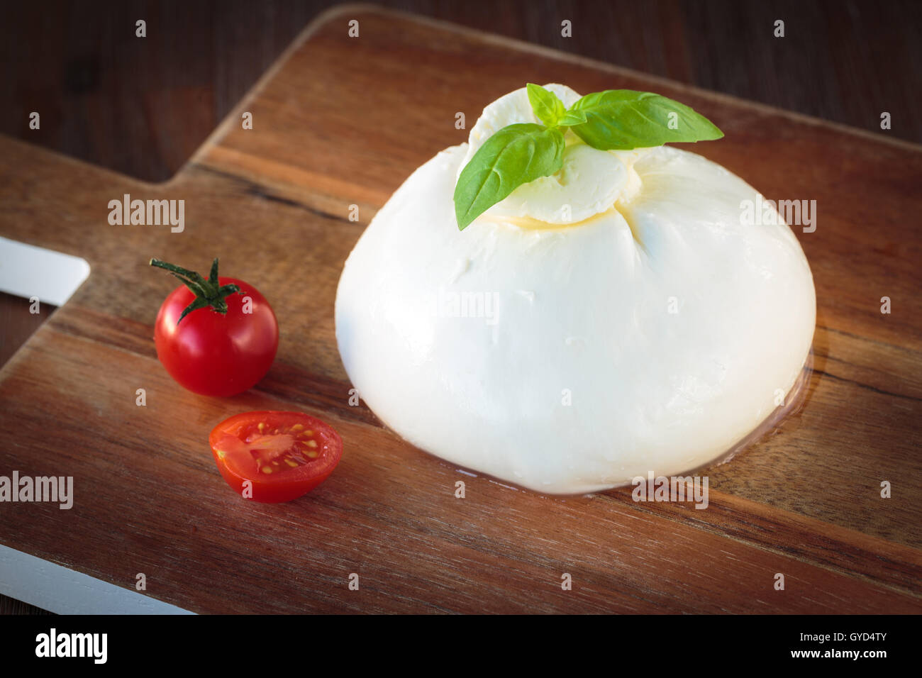 Delicious italian Burrata mozzarella cheese made with fresh milk Stock ...