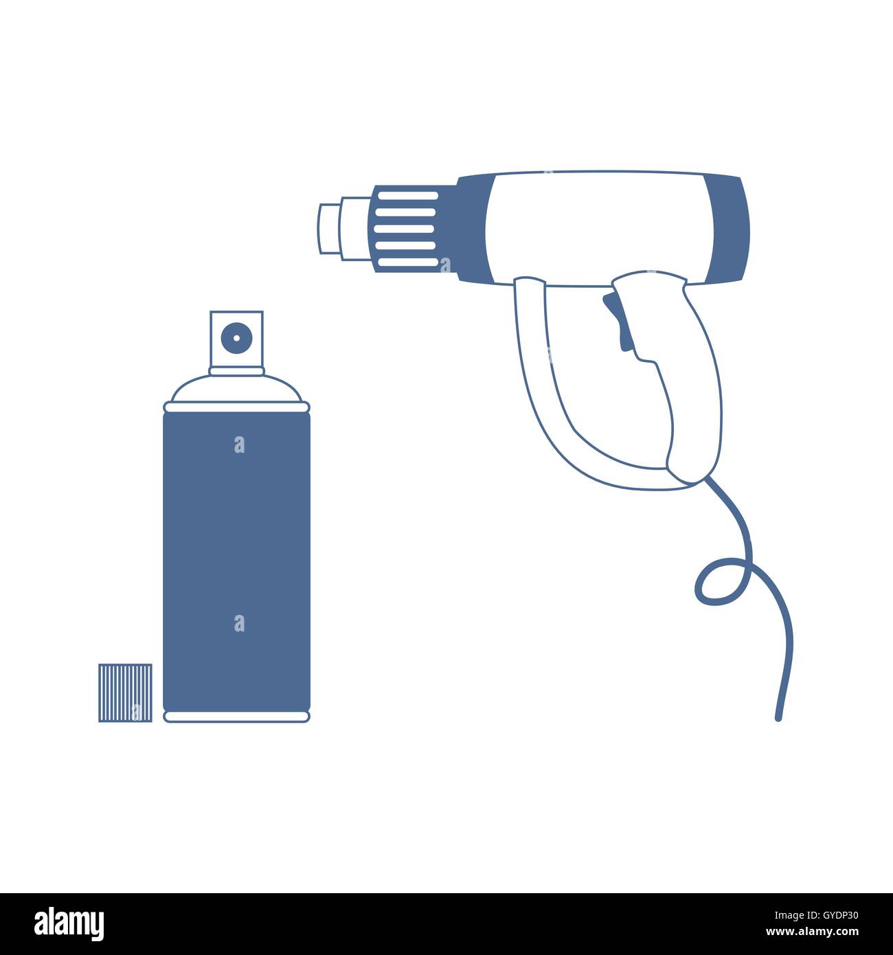 Nice picture of colored heat gun and a can of spray paint on a white ...