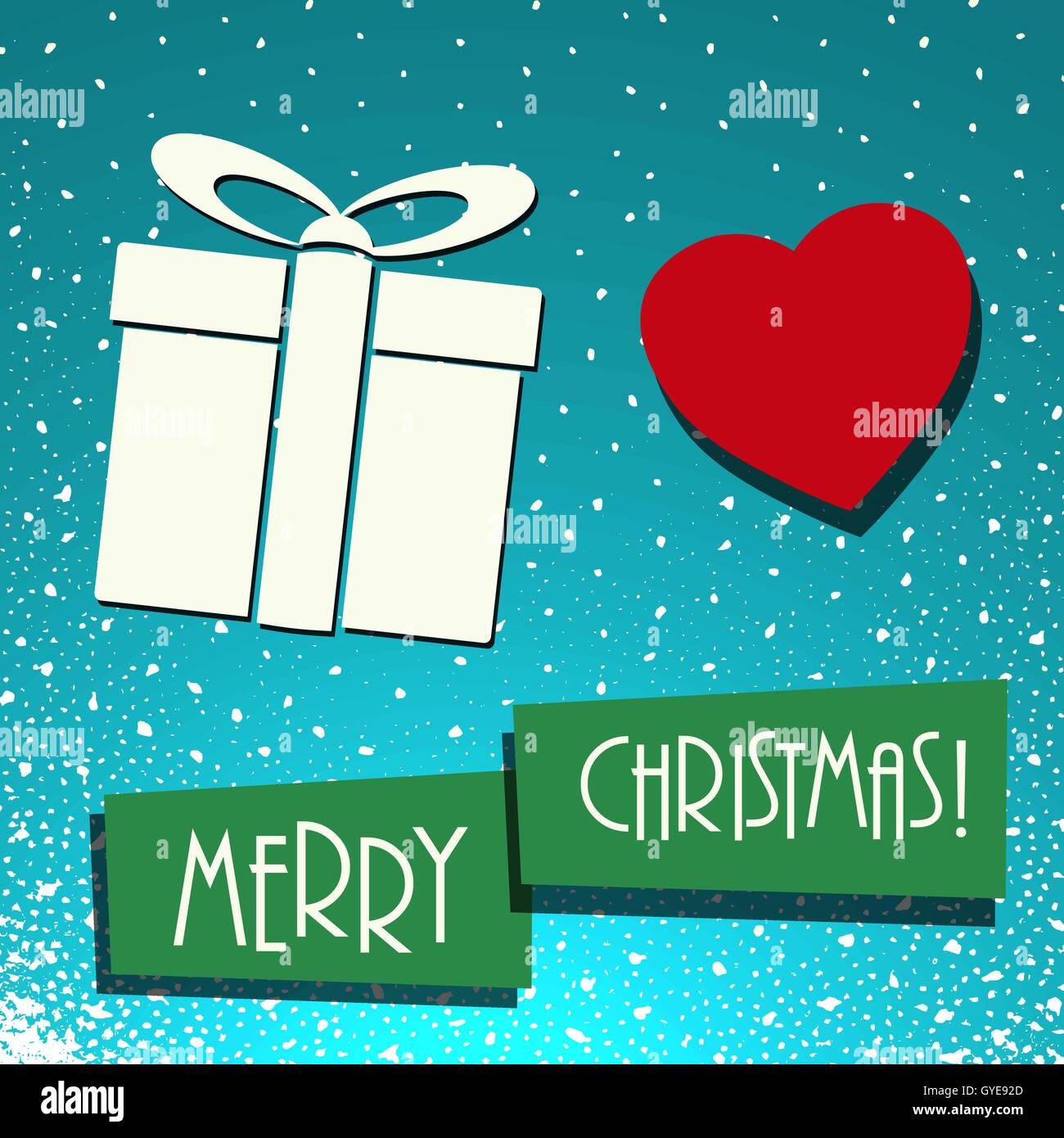 christmas card with giftbox heart symbol and snowflakes background ...
