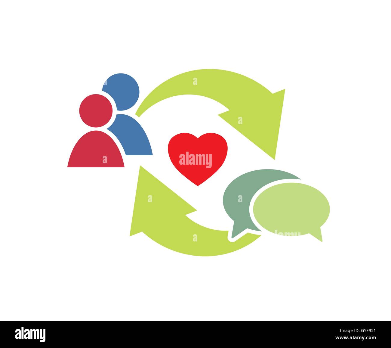 people symbol, heart, speech bubbles as love relationship concept ...