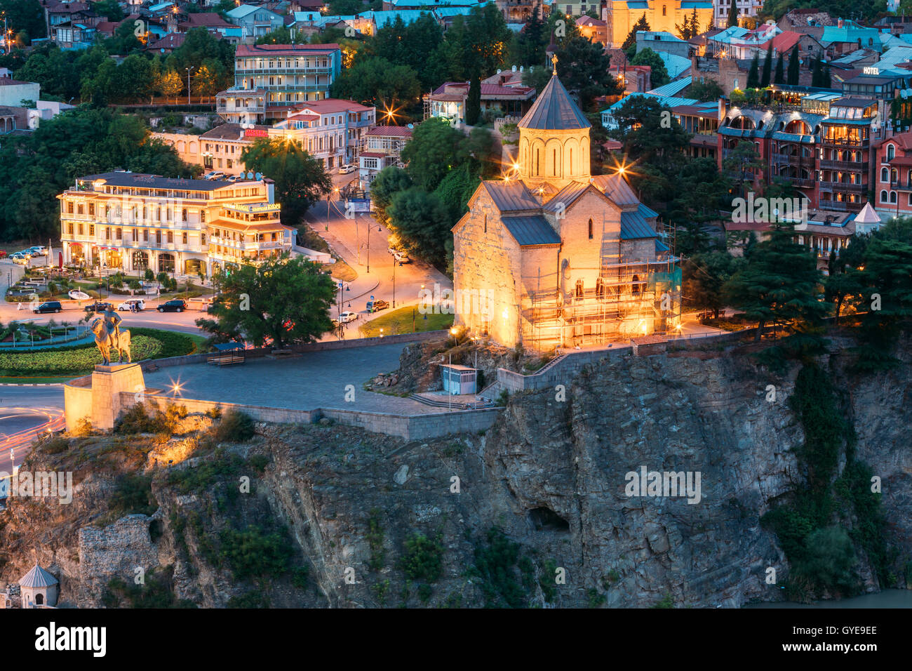 The Night Evening Illuminated View Of The Metekhi Church And The ...
