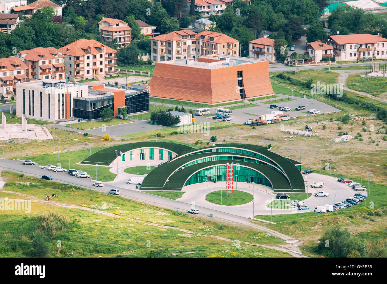 Mtskheta, Georgia. Top View Of New Ultramodern Semicircular Green ...