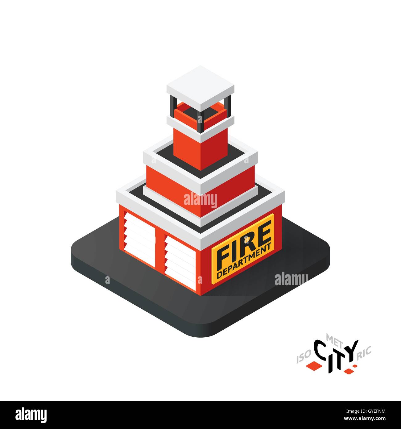Isometric fire department icon, building city infographic element ...