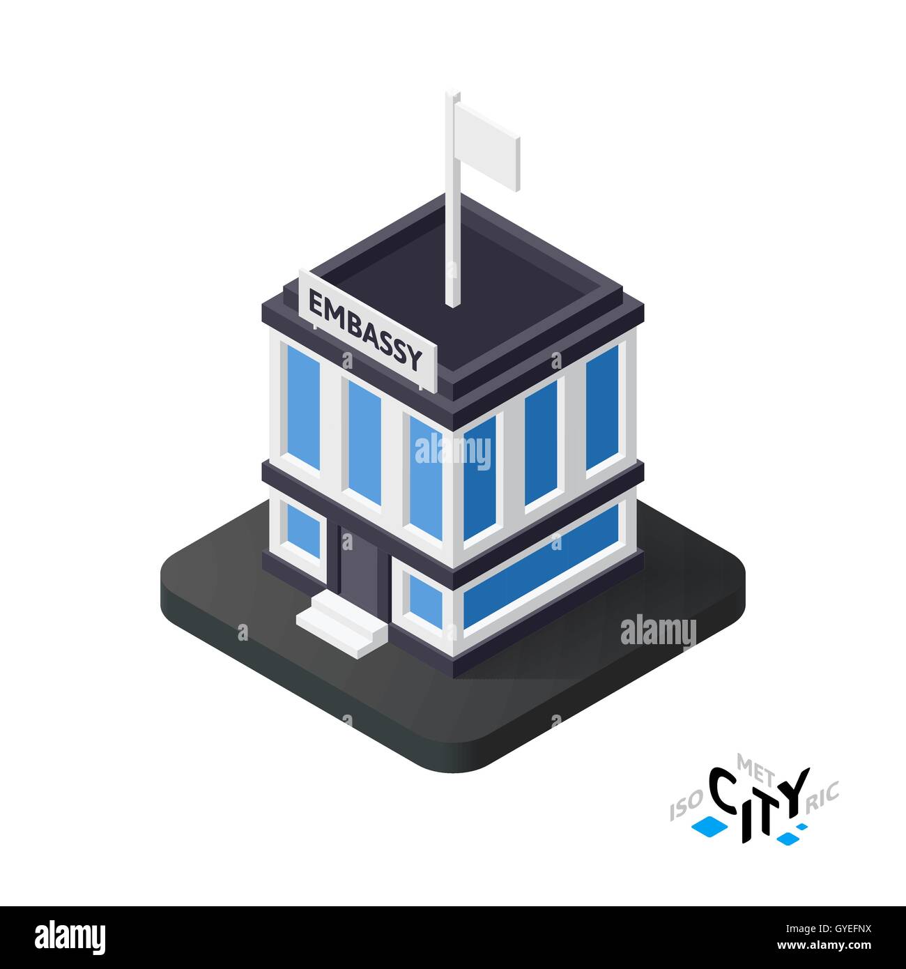 Isometric embassy icon, building city infographic element, vector ...