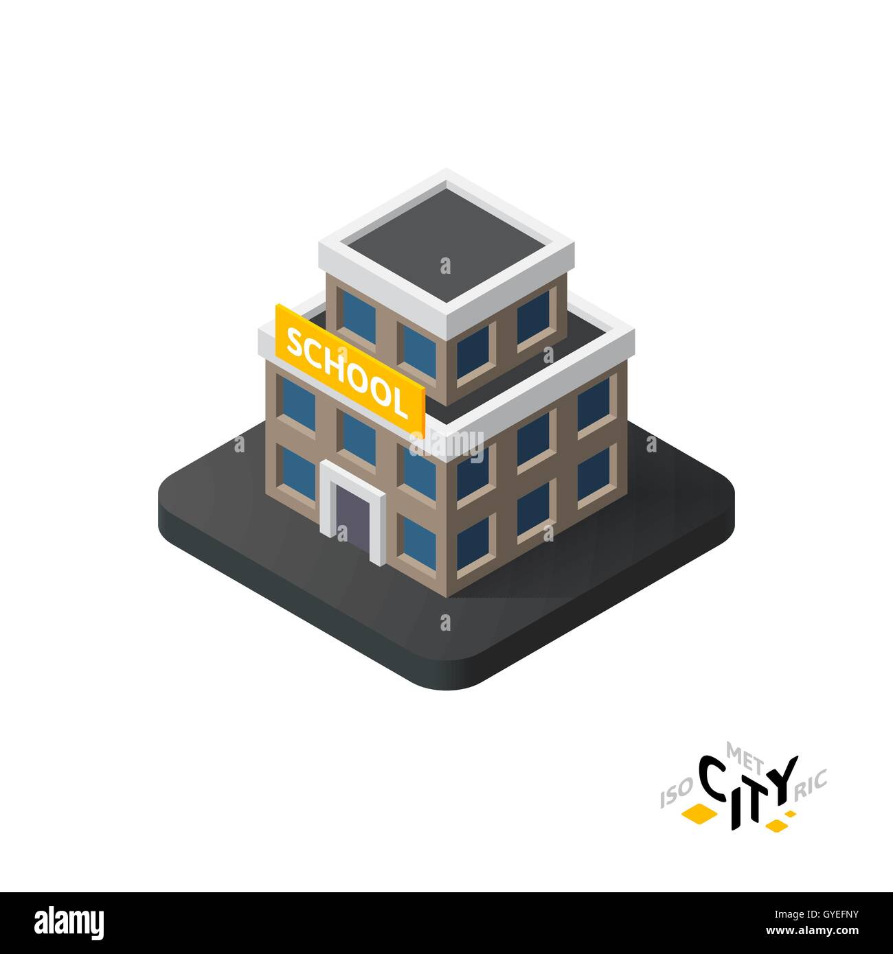 Isometric school icon, building city infographic element, vector ... Isometric school icon, building city infographic element, vector ...