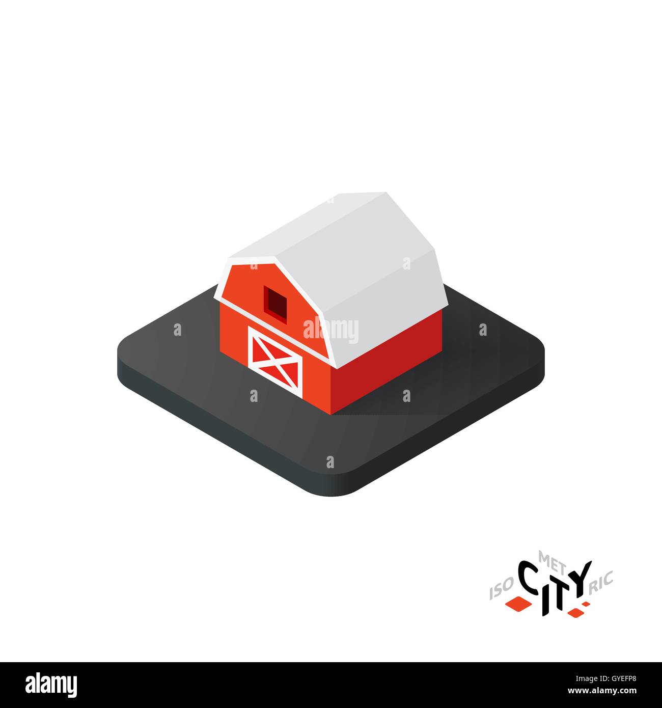 Isometric red barn icon, building city infographic element, vector ...