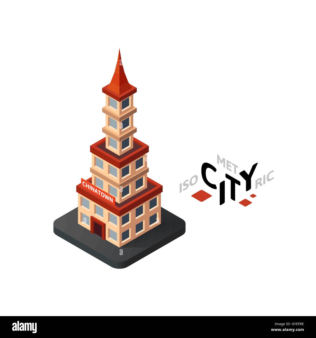 Isometric chinatown icon, building city infographic element, vector ...