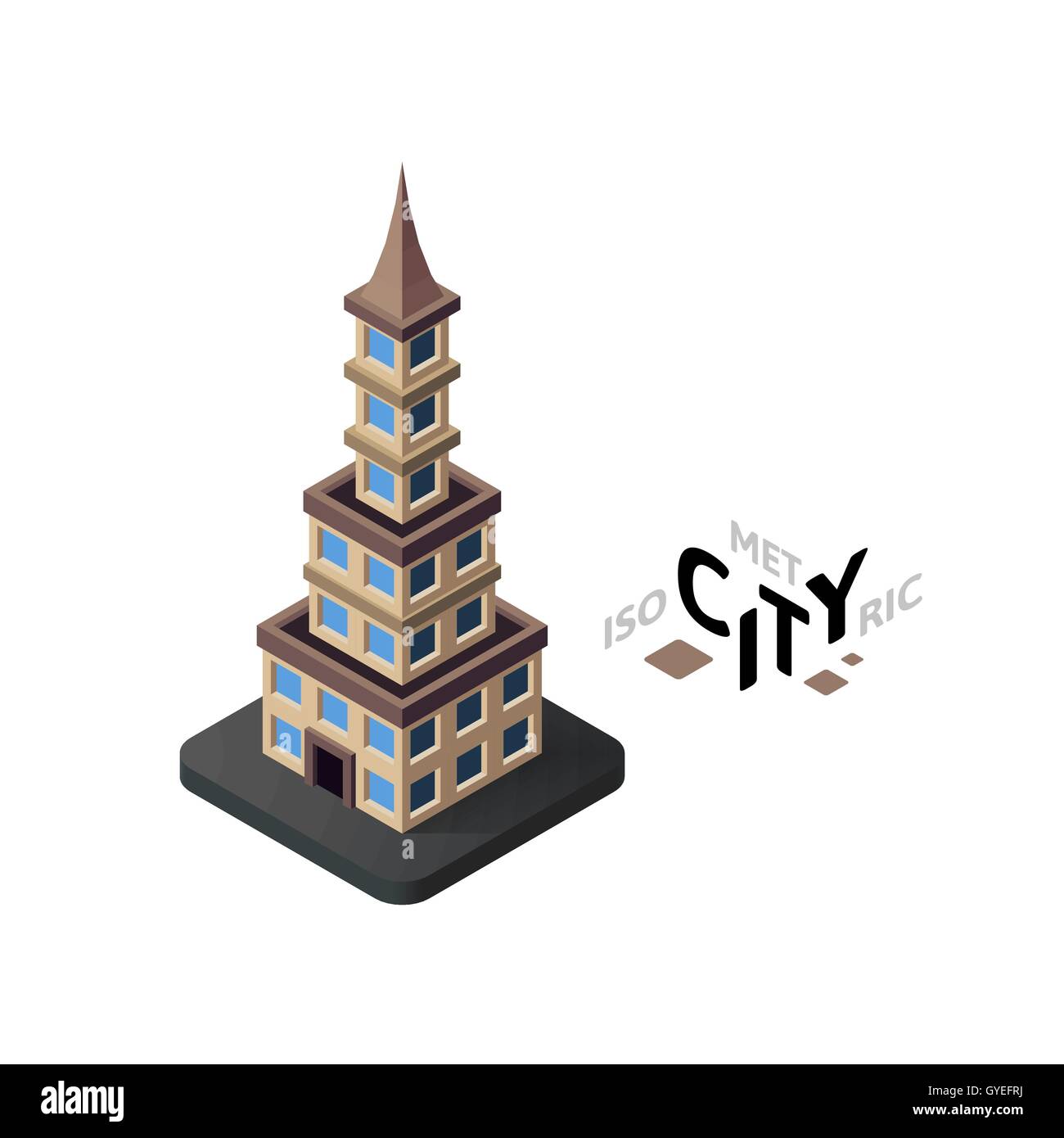 Isometric urban tower icon, building city infographic element, vector ...