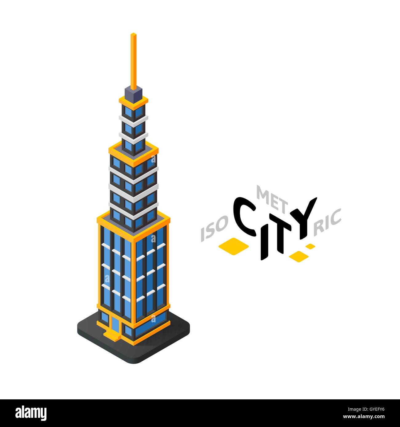 Isometric urban tower icon, building city infographic element, vector ...