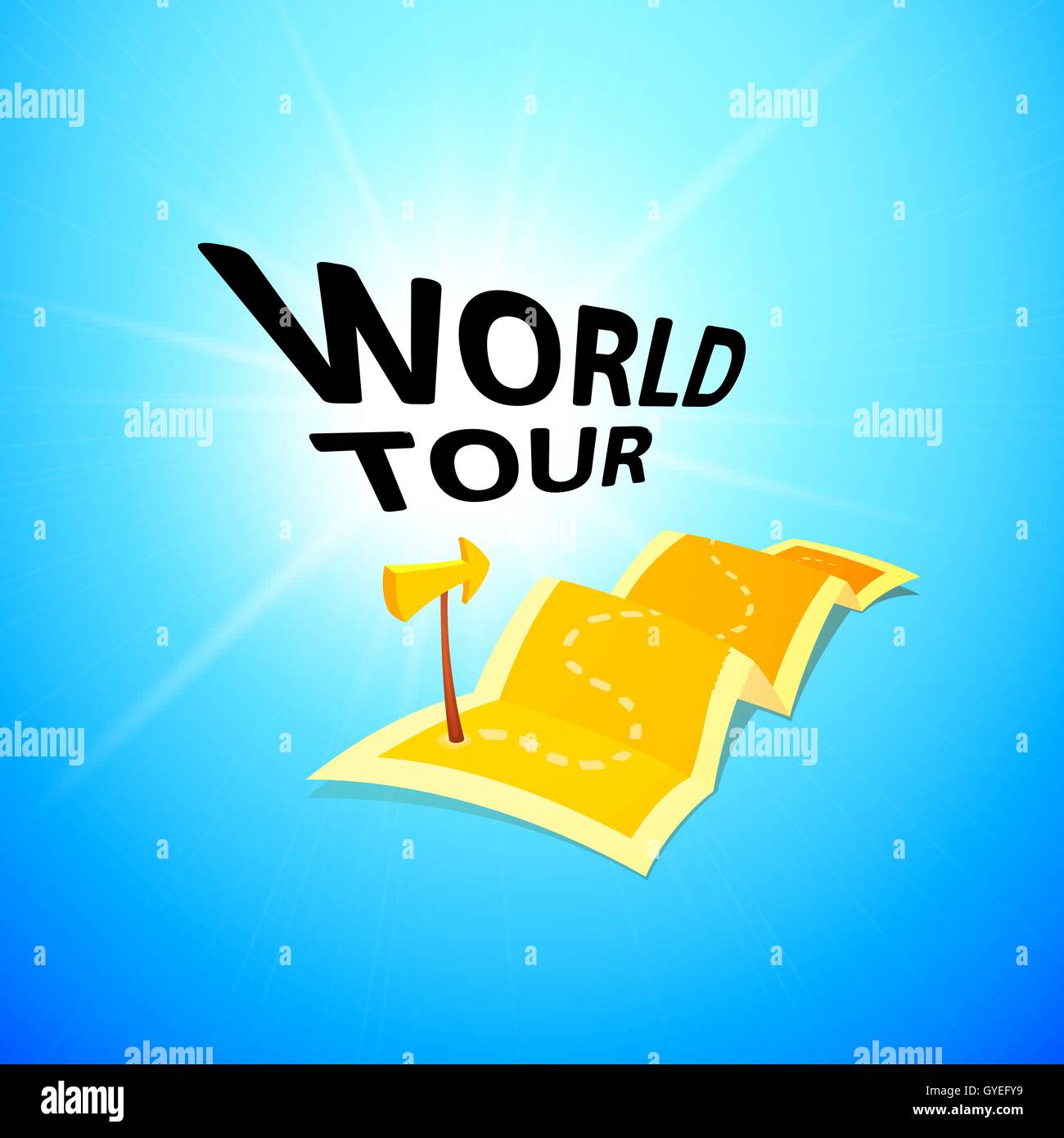 World tour concept logo, long route in travel map with guide marker ...