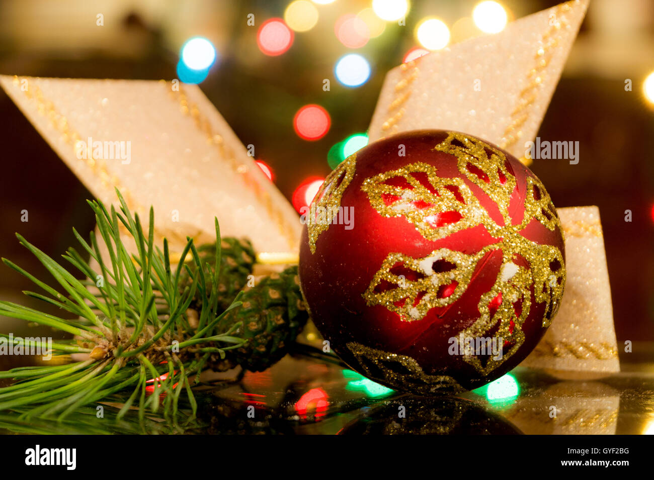 Beautiful Christmas decoration over blinking background.Close-up image ...