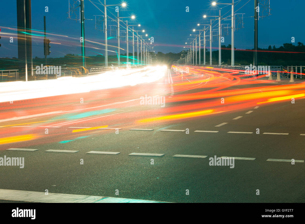Light trails of moving vehicle at night Stock Photo - Alamy