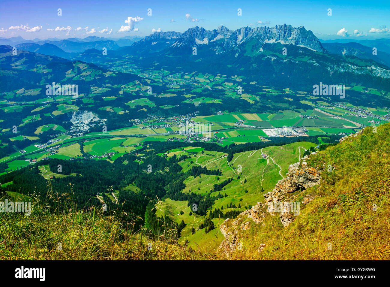 Summit panoramic view from Kitzbuhel peak,Tirol, Alps mountains Stock ...