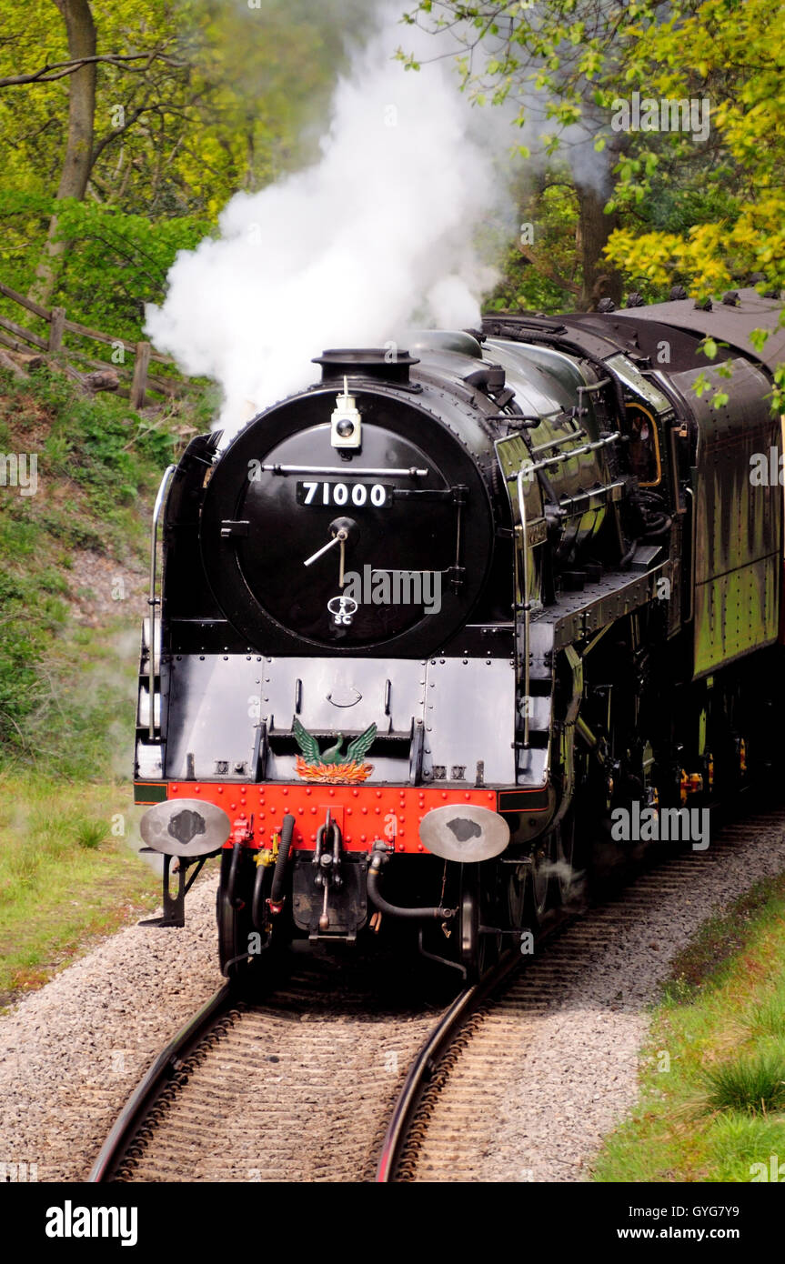 Steam train on the North Yorkshire Moors Railway, hauled by BR Standard ...