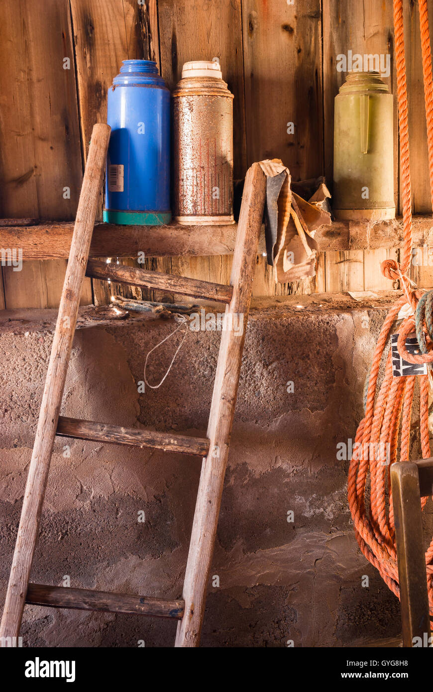 Ladders and Flasks in a shed Stock Photo - Alamy