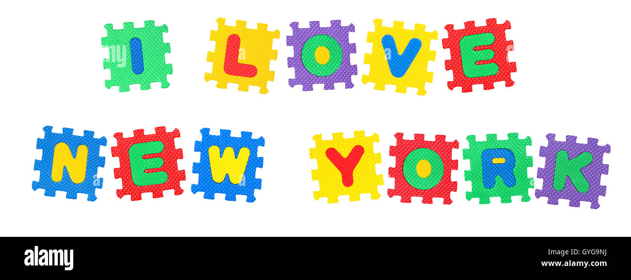 Message I Love New York, from letters puzzle, isolated on white ...