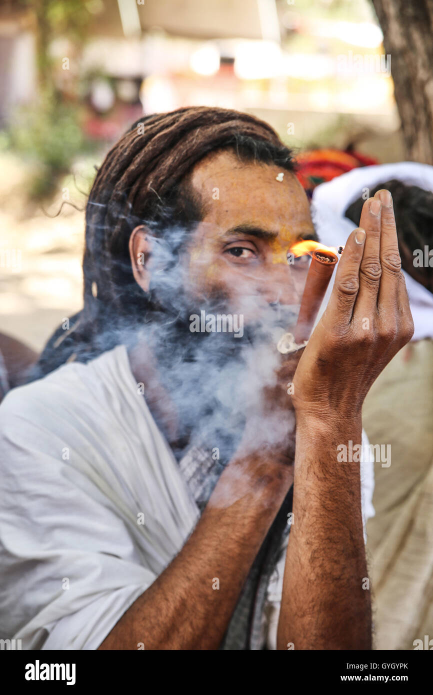 Gathering of holy men at the Khumb Mela festival in Ujjain, India 2016 ...