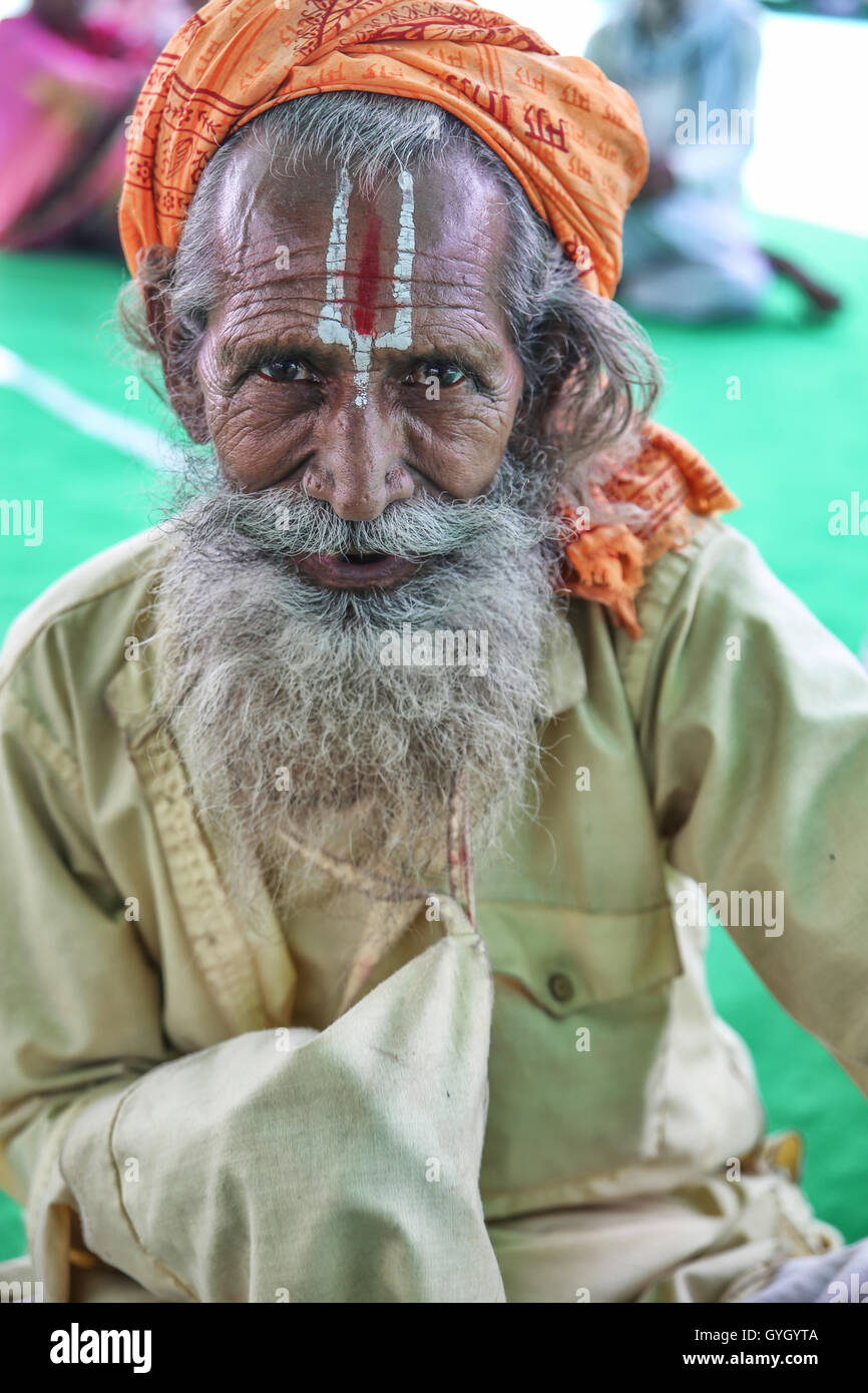 Gathering of holy men at the Khumb Mela festival in Ujjain, India 2016 ...
