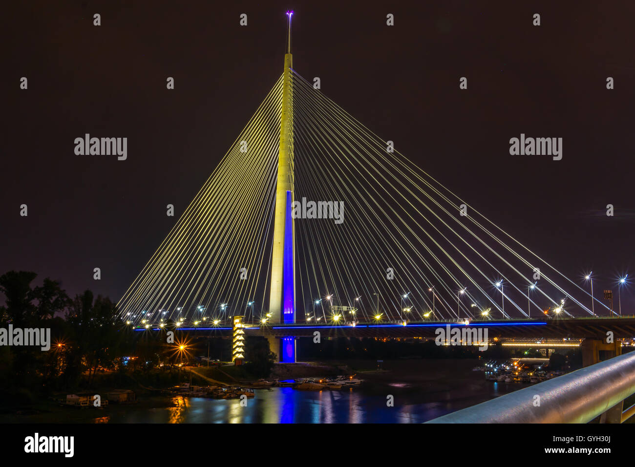 Belgrade Ada bridge at night Stock Photo - Alamy