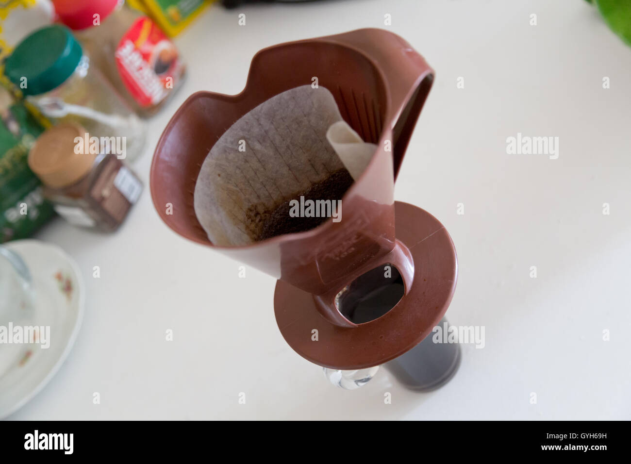 Coffee in the filter paper cone Stock Photo - Alamy