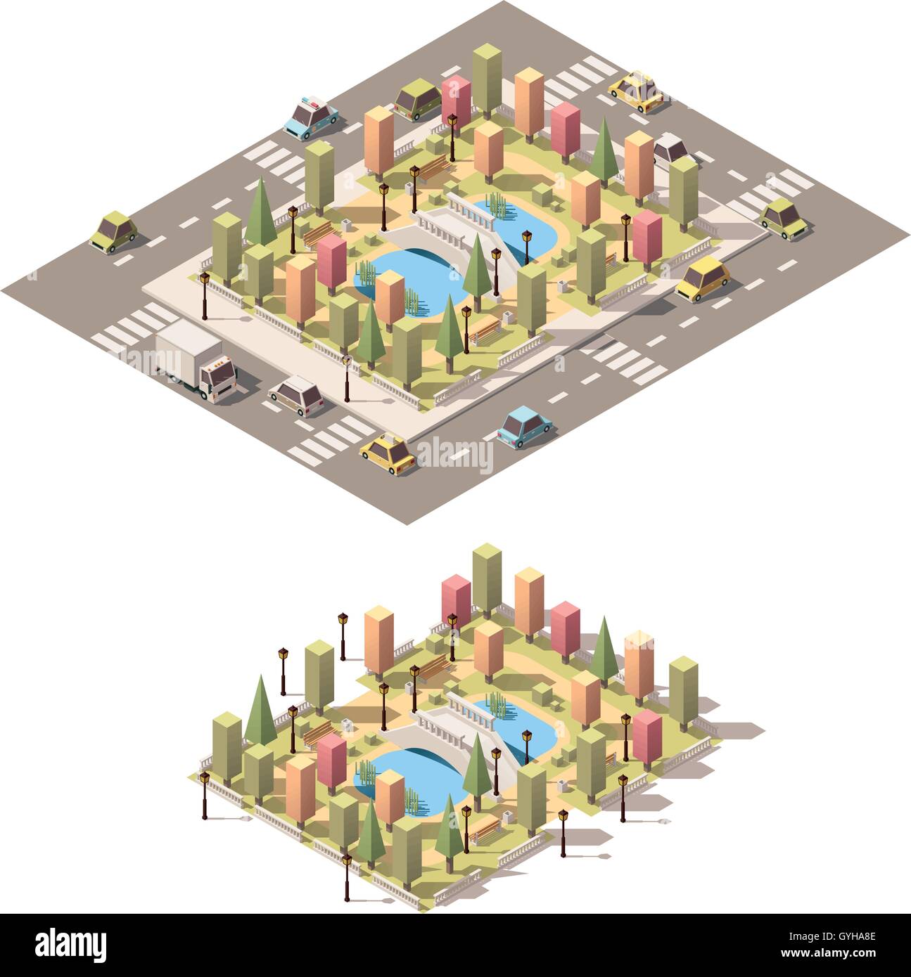 Vector isometric low poly urban park Stock Vector Image & Art - Alamy