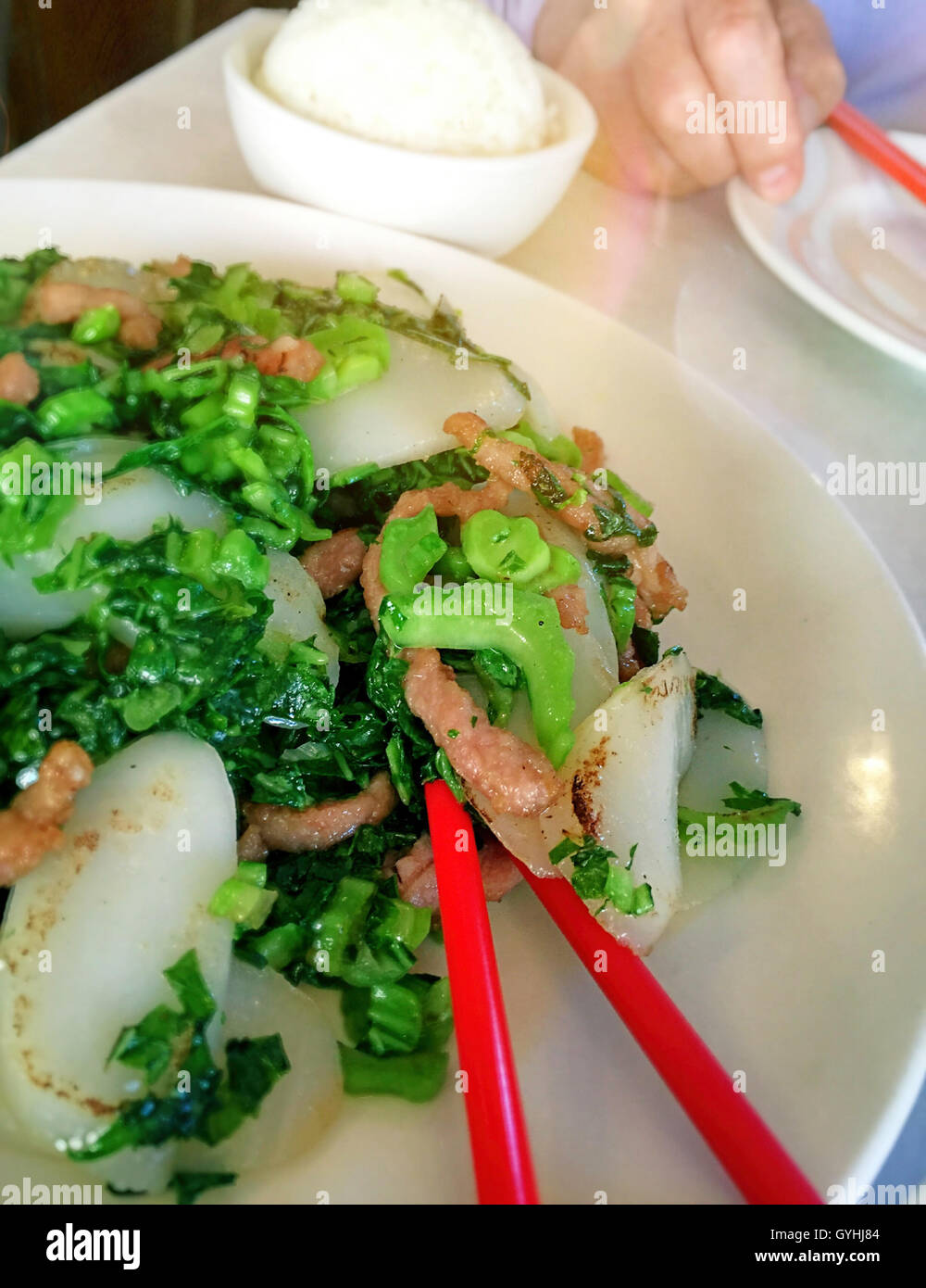Chinese Food and Chopsticks in Chinatown Restaurant, NYC Stock Photo ...