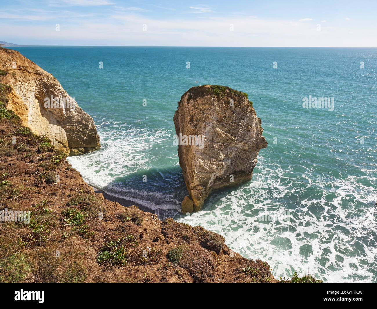 Freshwater bay and sea stacks on the Isle of Wight from Compton down ...