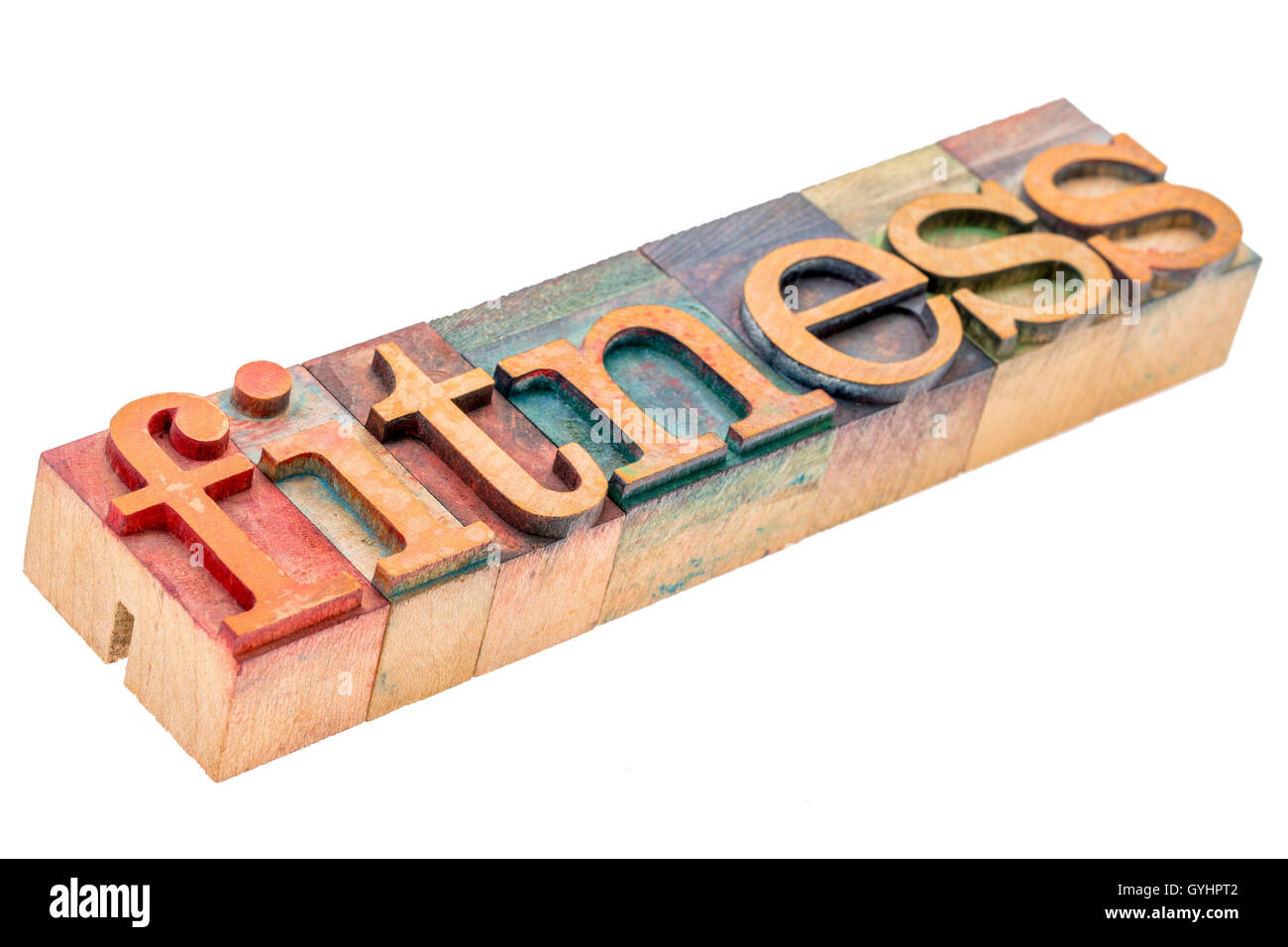 fitness word - isolated text in letterpress wood type blocks stained by ...