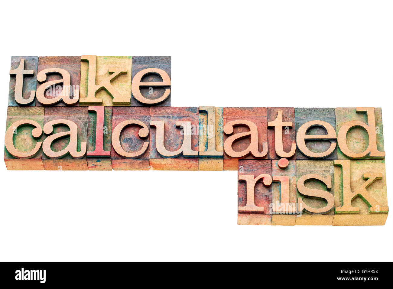 take calculated risk - isolated word abstract in letterpress wood type ...