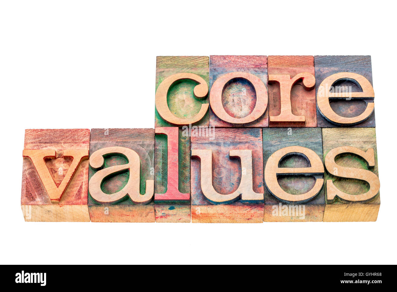 core values banner - isolated word abstract in letterpress wood type ...