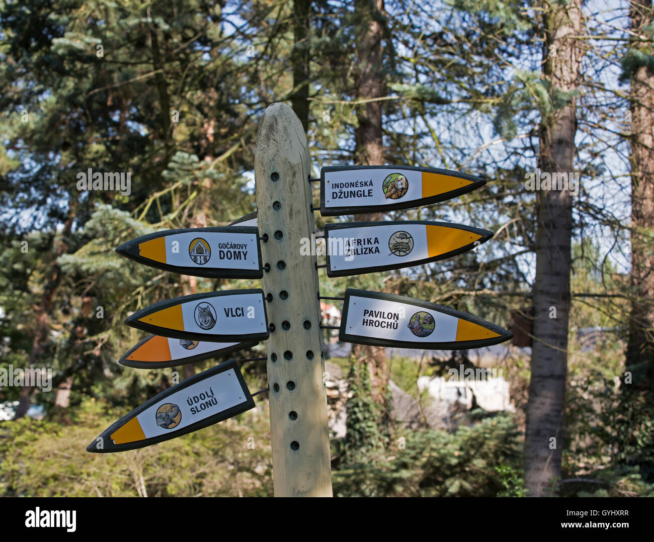 Direction sign in Prague Zoo Czech Republic which is the fourth largest ...