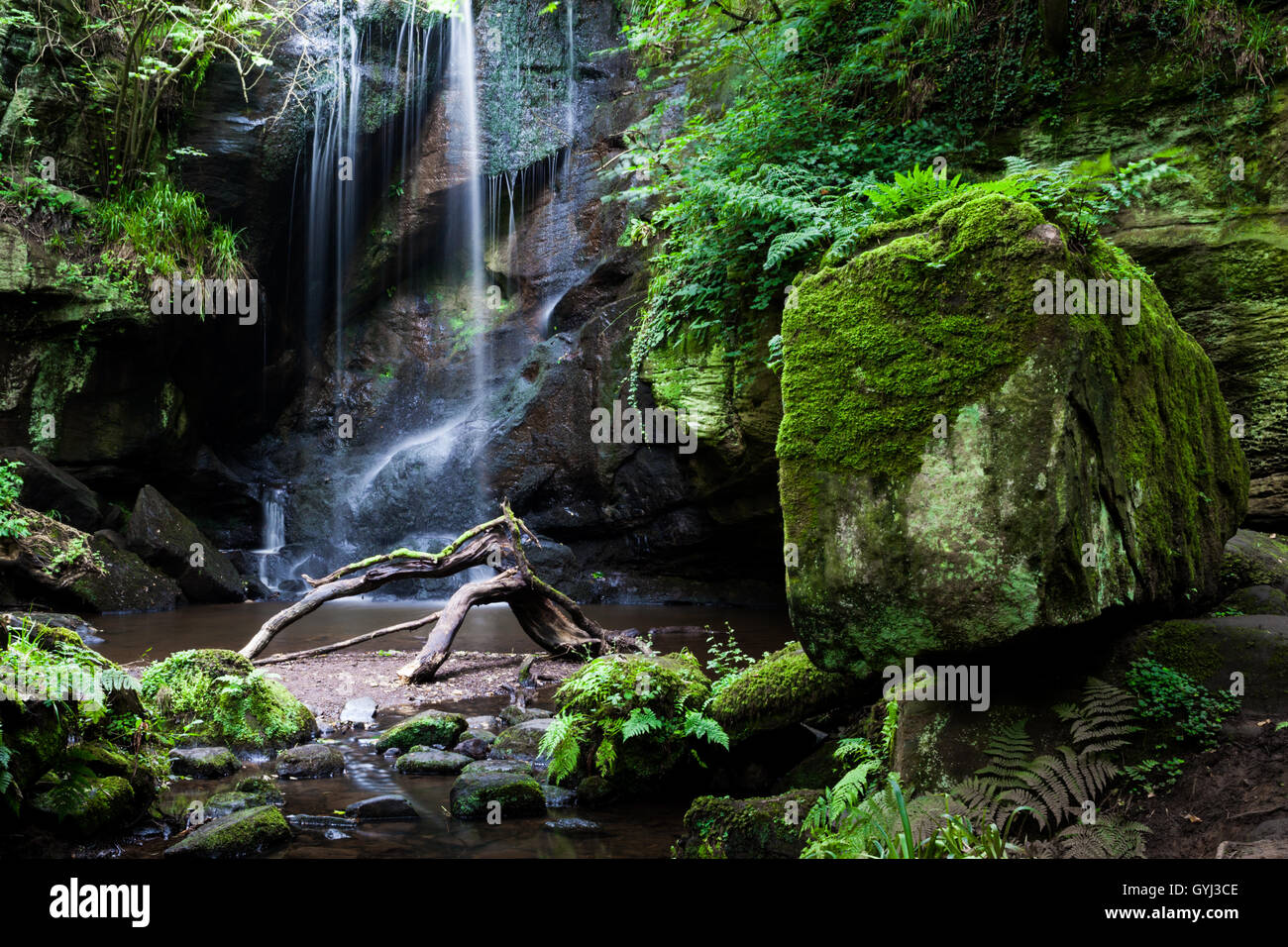 Routin Lynn waterfall near Wooler in the heart of Northumberland ...
