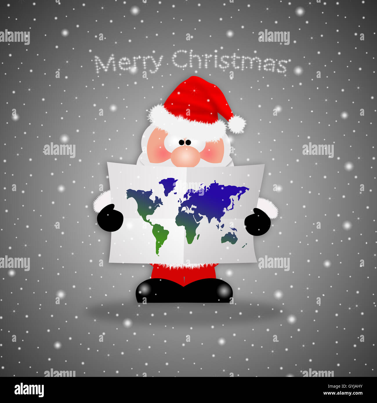 Santa Claus with map Stock Photo - Alamy