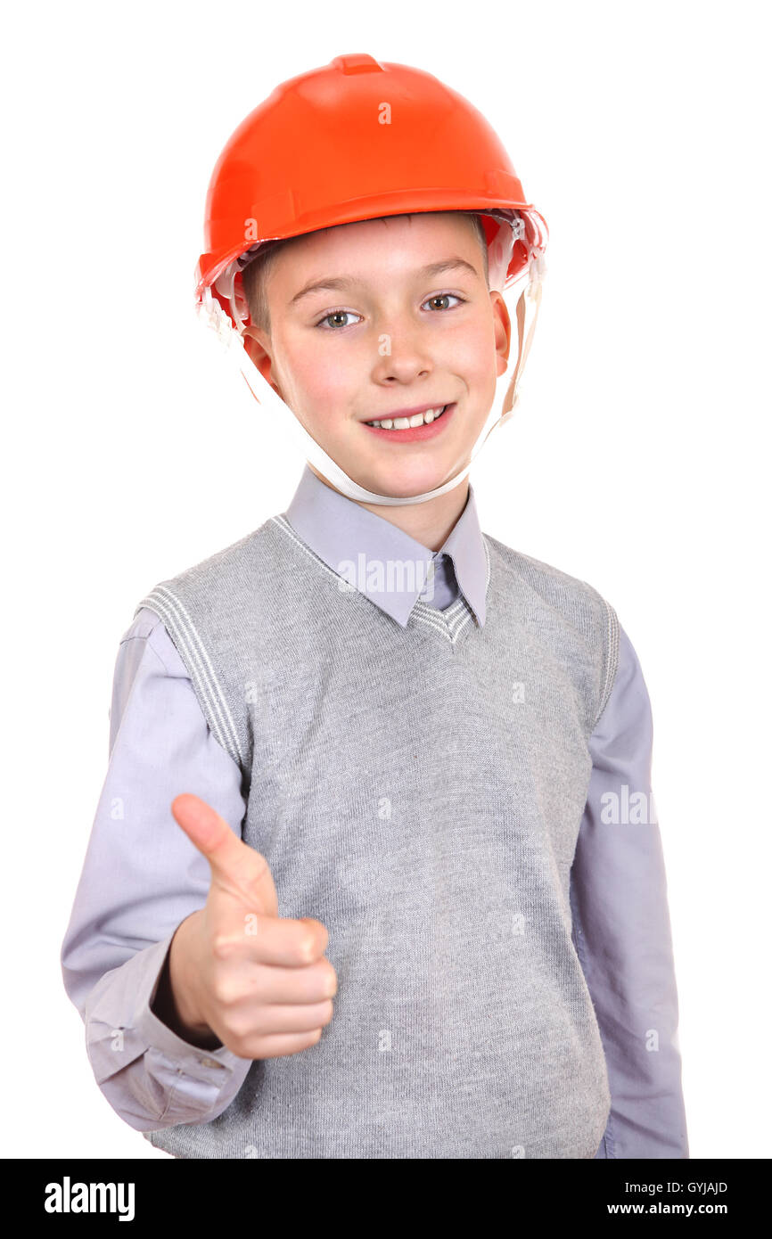 Boy in Hard Hat Stock Photo - Alamy