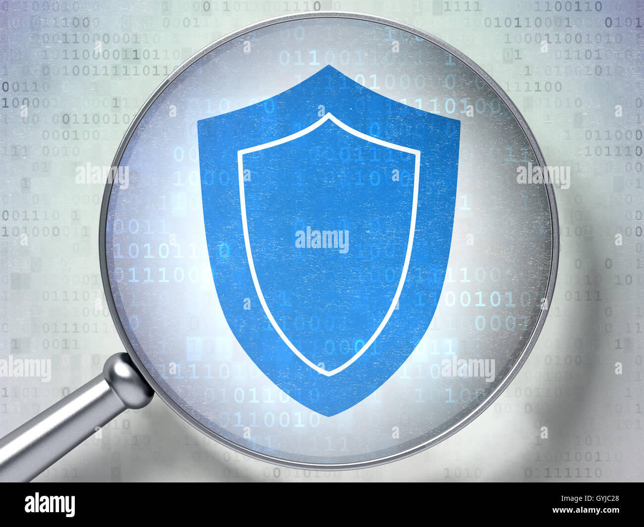 Protection concept: Shield with optical glass on digital background ...