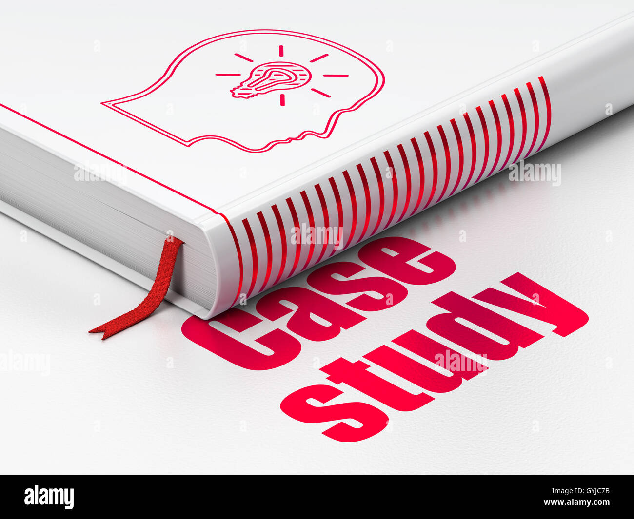 Education concept: book Head With Lightbulb, Case Study on white ...