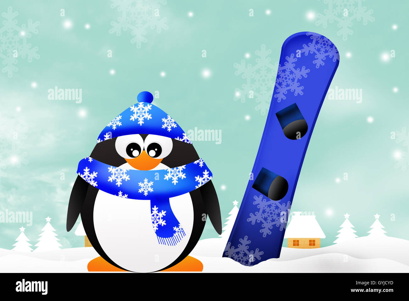 penguin with snowboard Stock Photo - Alamy