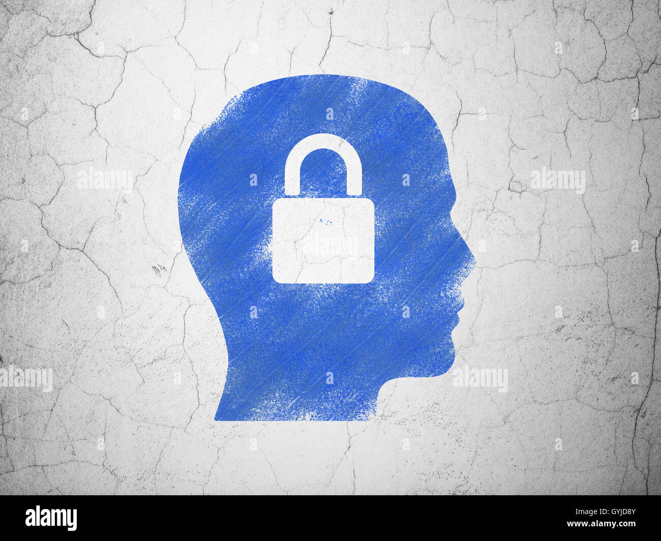 Data concept: Head With Padlock on wall background Stock Photo - Alamy