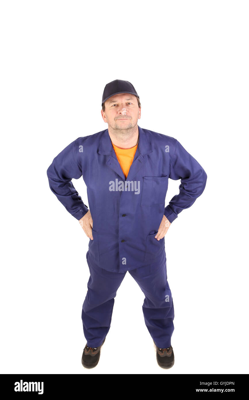 Man in blue working suit Stock Photo - Alamy