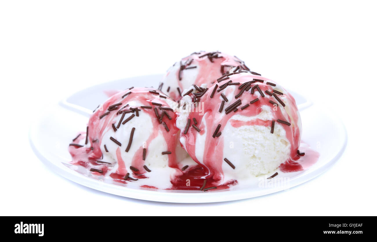 White ice-cream with jam toppings Stock Photo - Alamy