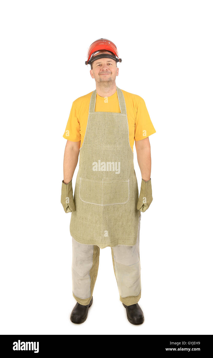 Welder with apron Stock Photo - Alamy