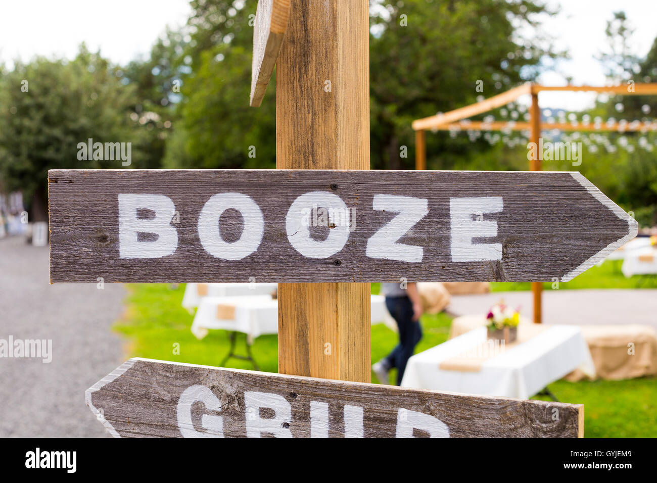 Booze Wedding Sign Stock Photo - Alamy