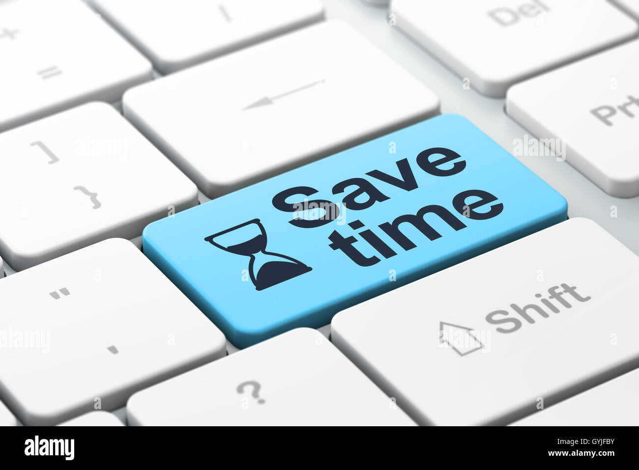 Time concept: Hourglass and Save Time on computer keyboard background ...